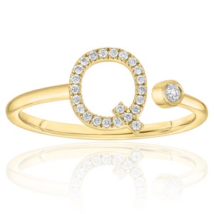 Initial Diamond Ring, Letter Q Ring With Natural Diamonds, Solid Gold ...