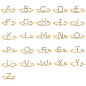 Open Cuff Initial Letter M Diamond Ring 14k Gold Dainty Initial Letter ...