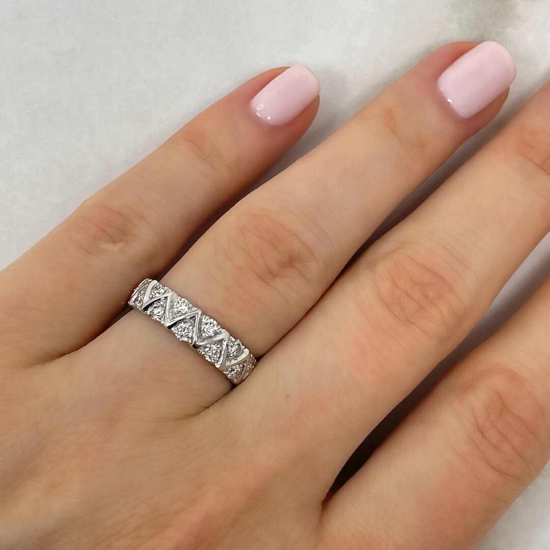 14k Solid Gold Alternating Triangle Band Ring - Zig-zag Vintage Diamond ...