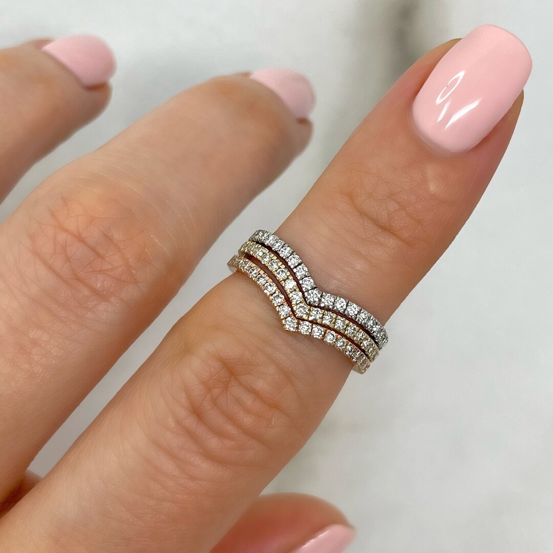 14k Solid Gold Diamond Chevron Ring V-shaped Stackable Ring - Etsy