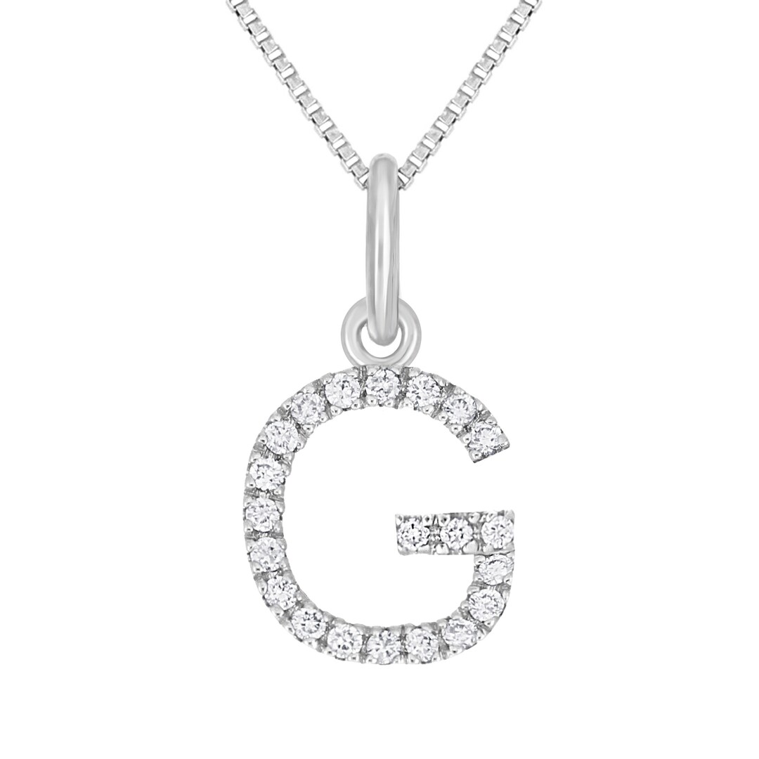 14k Solid Gold Initial Letter G Diamond Pendant Necklace Dainty Diamond ...
