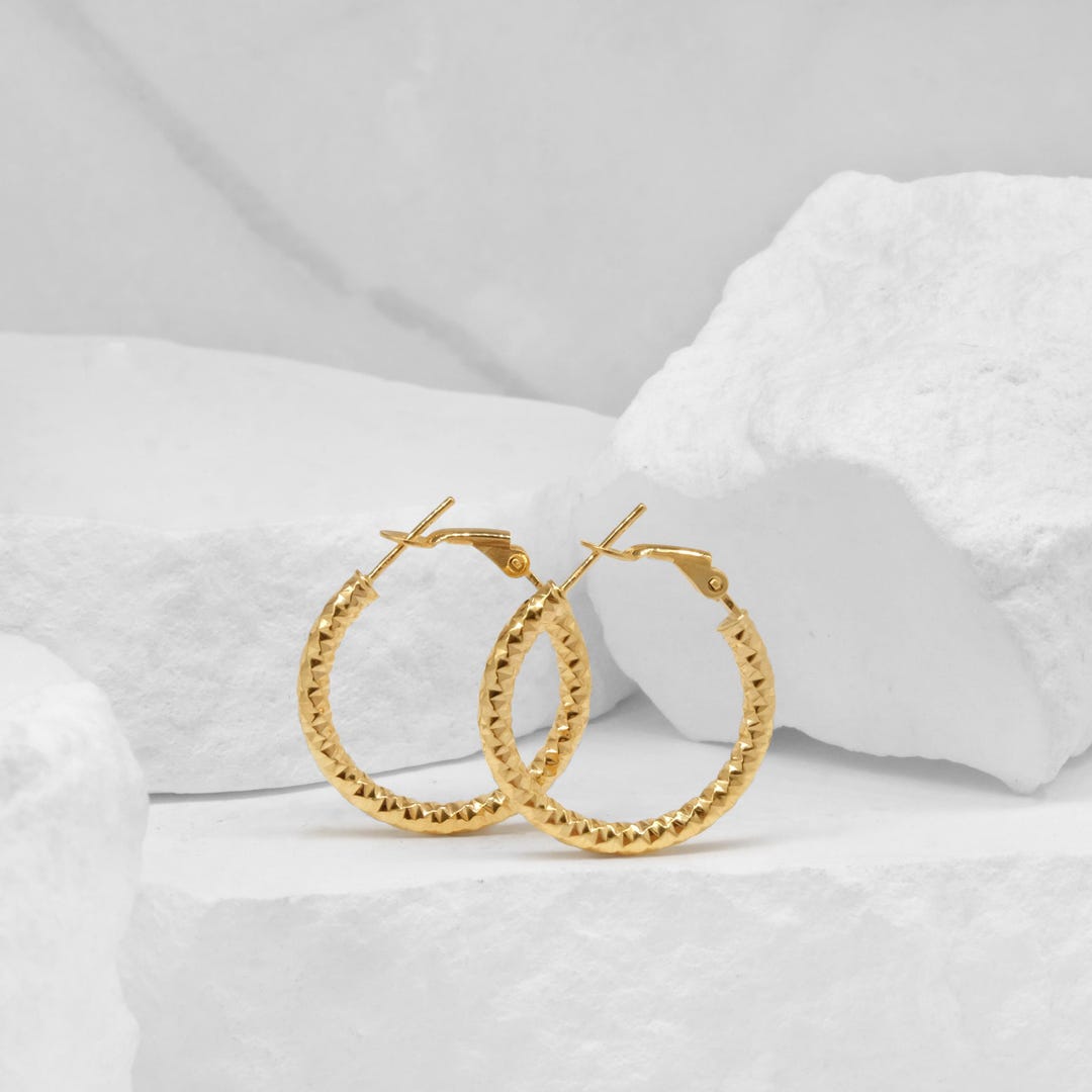 14k Yellow Gold Hoop Earrings - Italian Gold Handmade Earrings ...