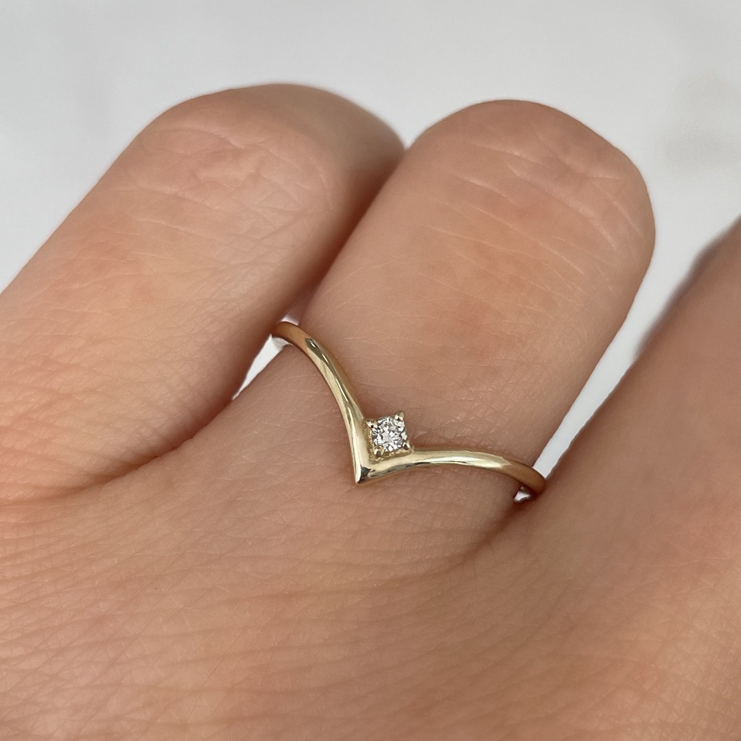 14k Solid Gold V Ring - 14k Gold Chevron Ring - Diamond V Ring - April ...