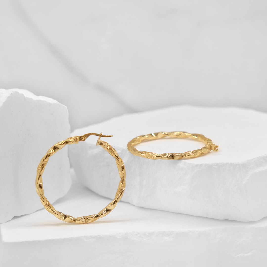 14k Yellow Gold Hoop Earrings - 14k Italian Gold Twisted Hoop Earrings ...
