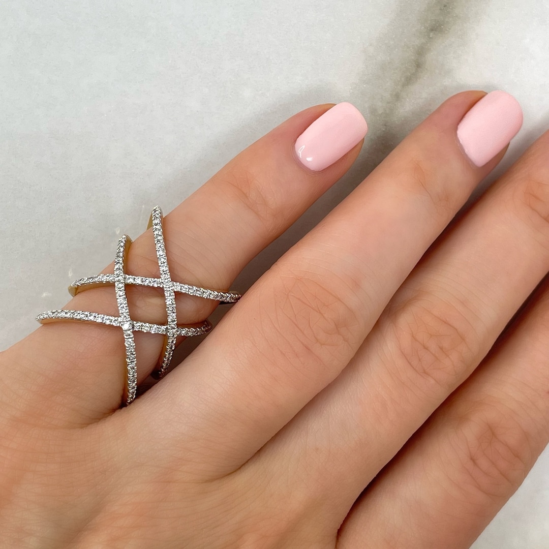 14k Solid Gold X Ring - Diamond Double X-ring - X Orbital Ring - Multi ...