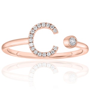 Letter Name Open Ring, Solid Gold Cuff Ring With Initial Letter C ...
