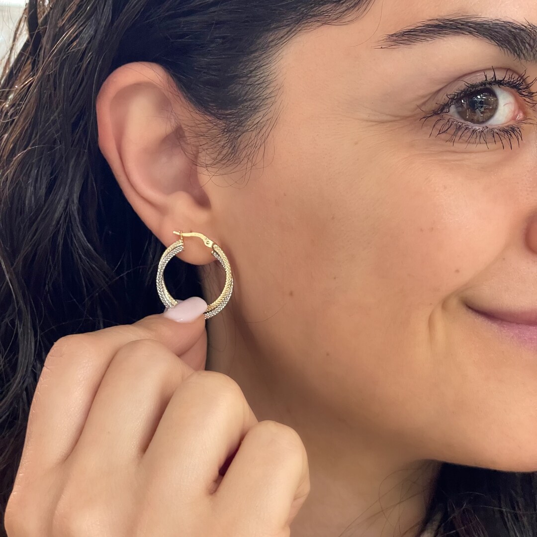 14k Two-tone Gold Hoop Earrings - Italian Yellow & White Gold Double ...