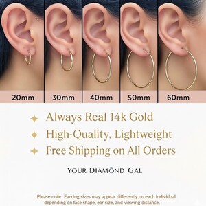 14k Gold Hoop Earrings - Hollow Italian Gold Earrings - Classic Round ...