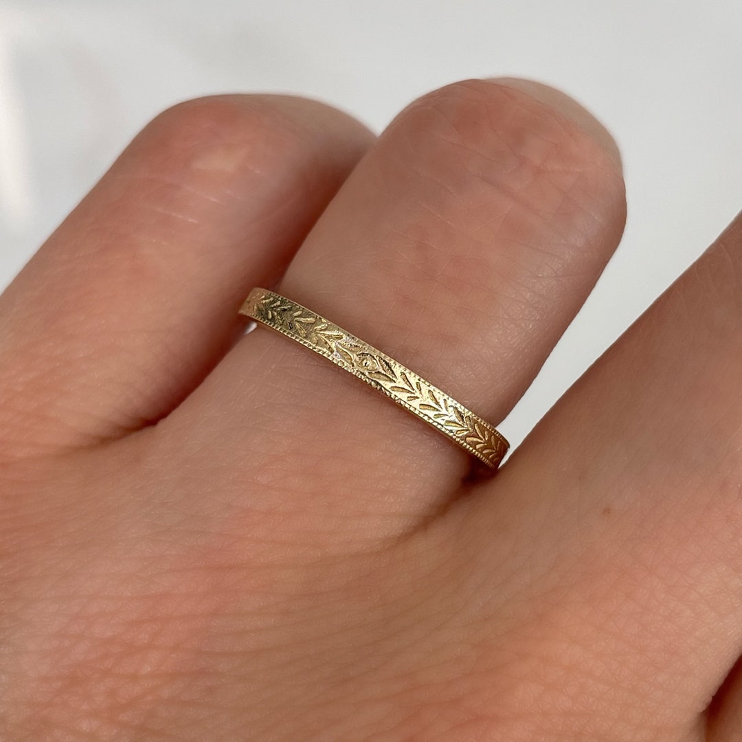 14k Solid Gold Wedding Ring - Hand-engraved Band - Filigree Vintage ...