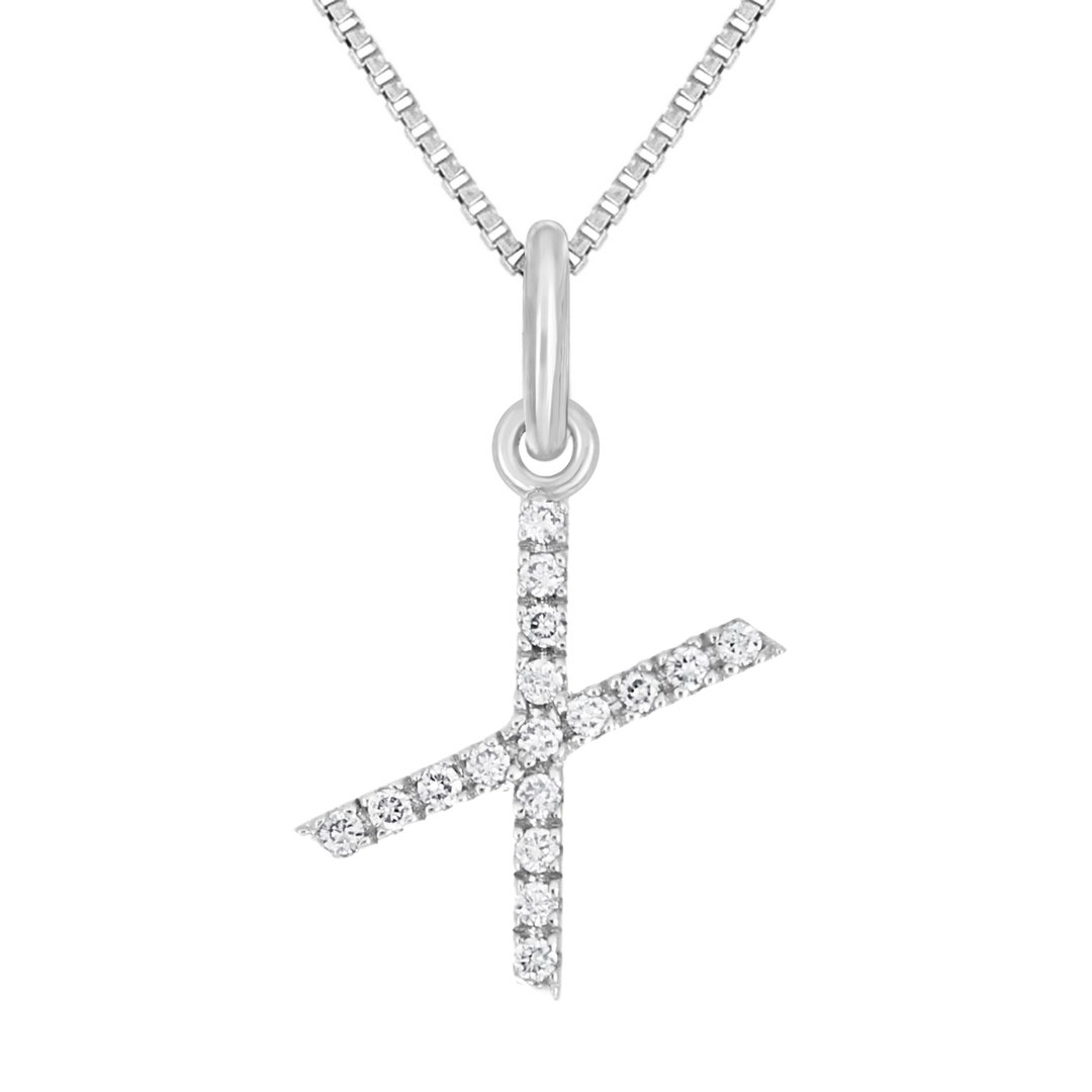 14k Solid Gold Initial Letter X Diamond Pendant Necklace Dainty Diamond ...