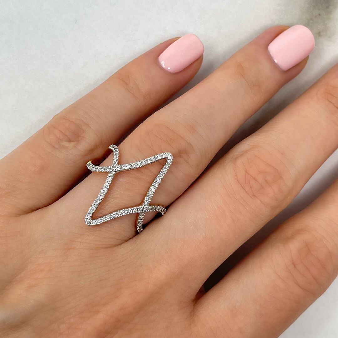 14k Solid Gold Open Diamond Shape Ring - Rhombus Ring - Geometric ...