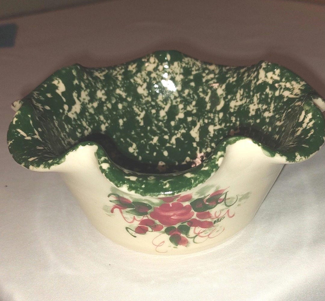 Green Spongeware Ruffled Edge Bowl - Etsy