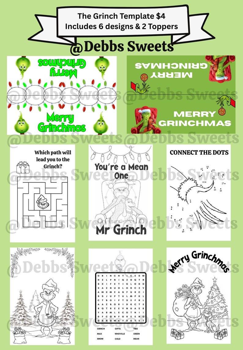 The Grinch INSPIRED, Christmas Template | Coloring Sticker Sheets ...