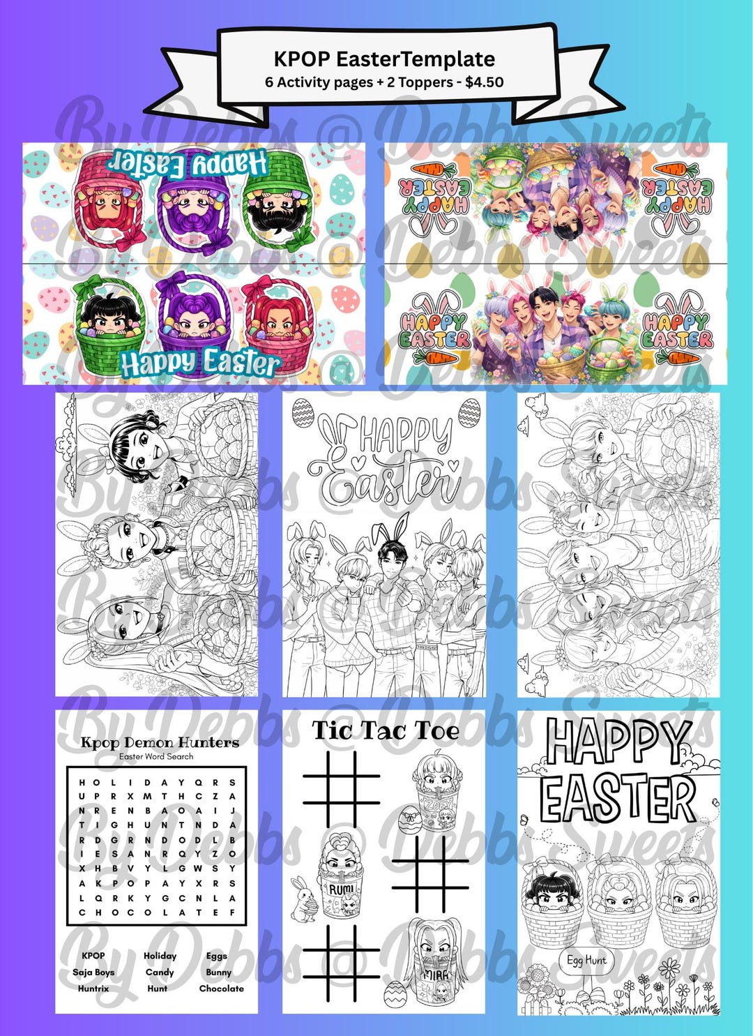 Kpop Easter Coloring Page Template, Sticker Coloring Sheets, Party ...