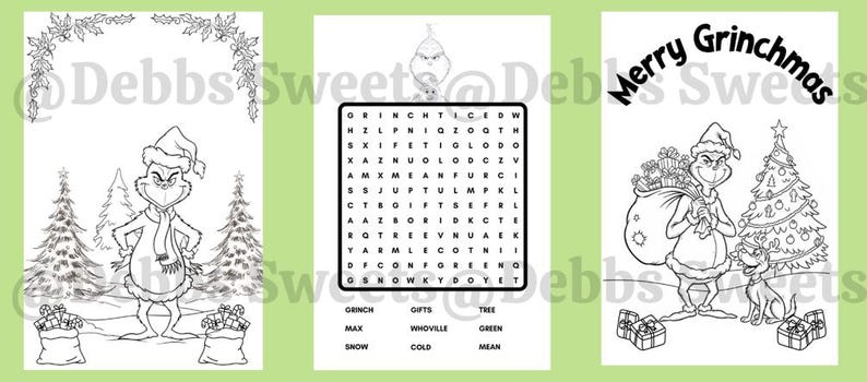 The Grinch INSPIRED, Christmas Template | Coloring Sticker Sheets ...