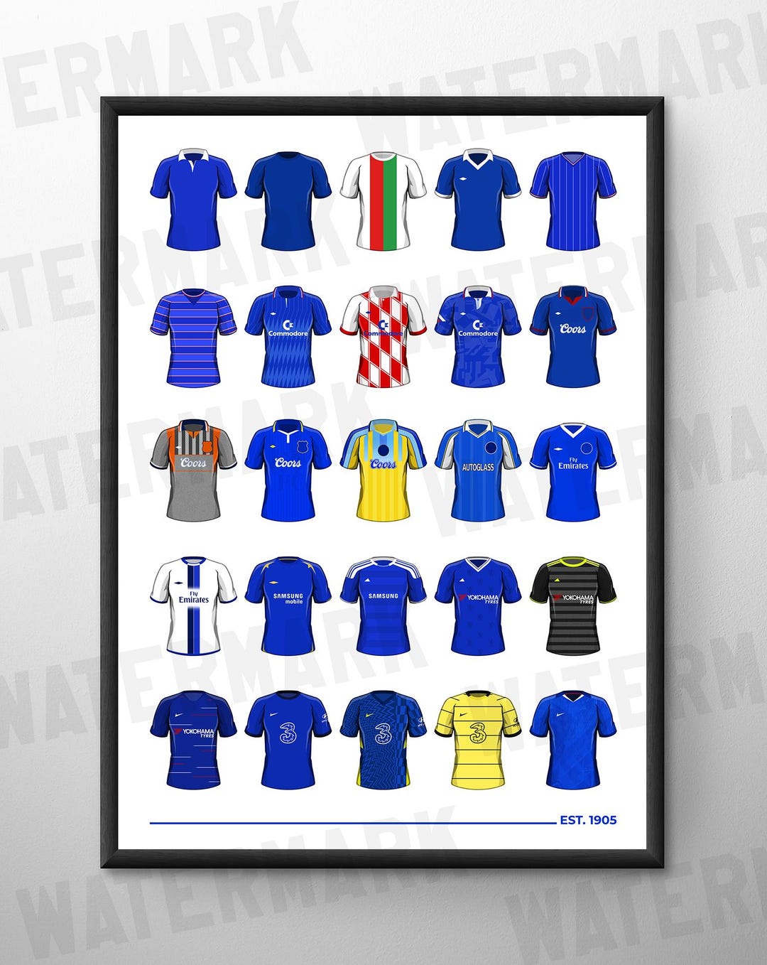 Chelsea Classic Football Shirts Poster Print: A4 / A3 Framed Soccer ...