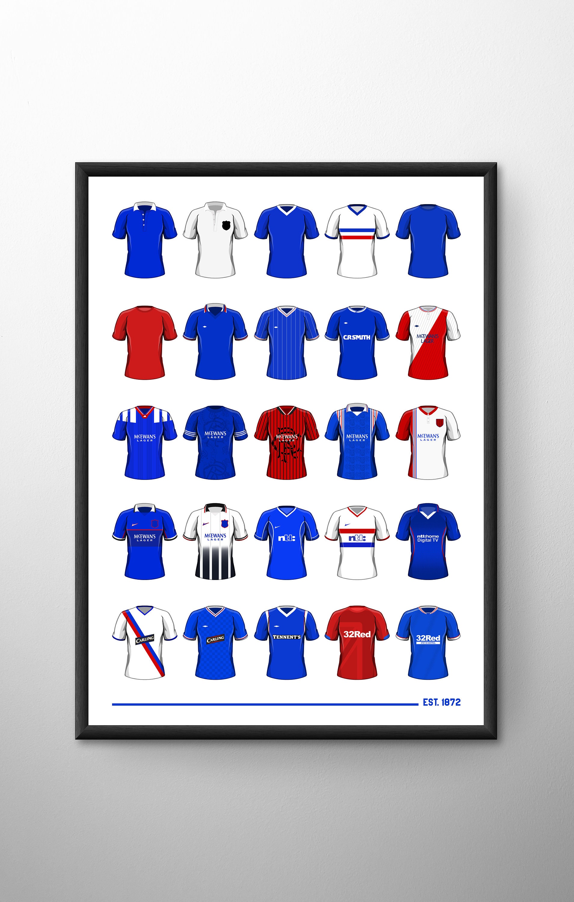 Rangers Classic Football Shirts Football Print Soccer Wall Art Poster ...