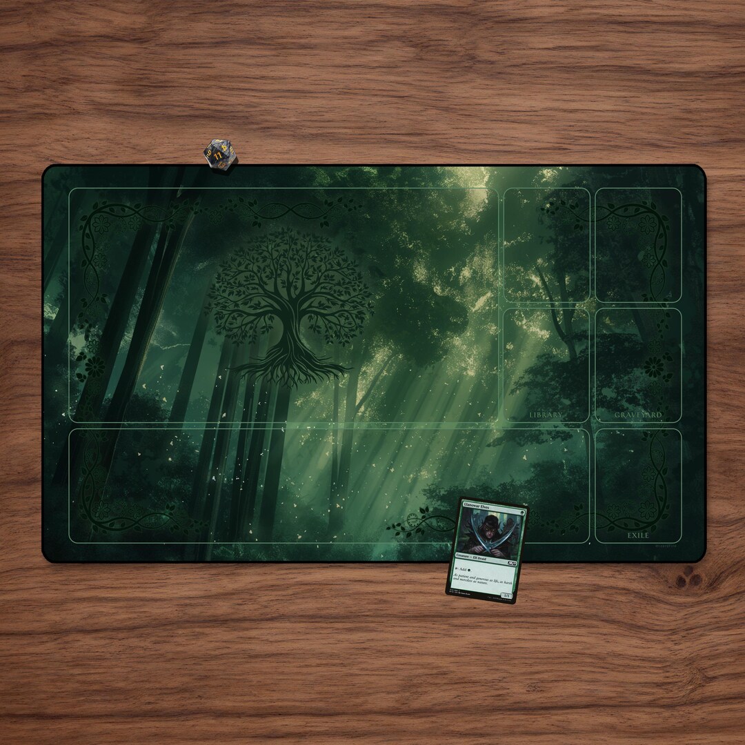 Forest Green Card Playmat With Zones 23.6" X 13.8" MTG and Other Tcgs ...
