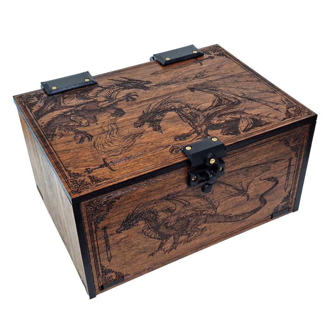 Large Dragon Deck Box, Handcrafted Wood fits 720 Sleeved Cards A Great ...