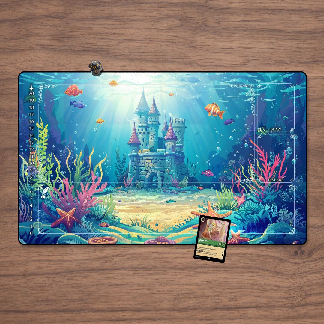 Lorcana Card Playmat Mermaid Castle With Zones 23.6" X 13.8" Tabletop ...