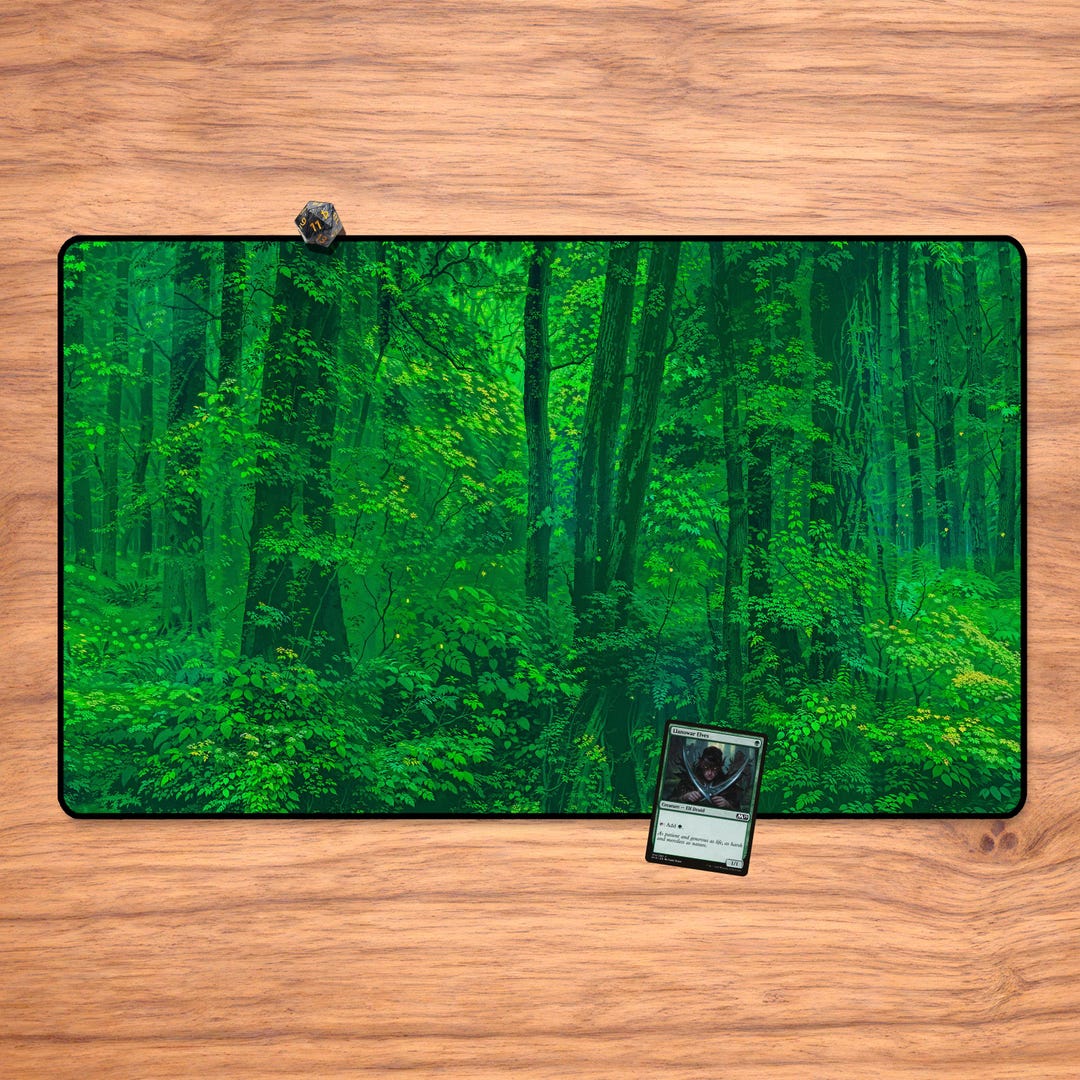 MTG Playmat Forest: Hyper Green Stitched Edge Card Game Mat 23.6" X 13. ...