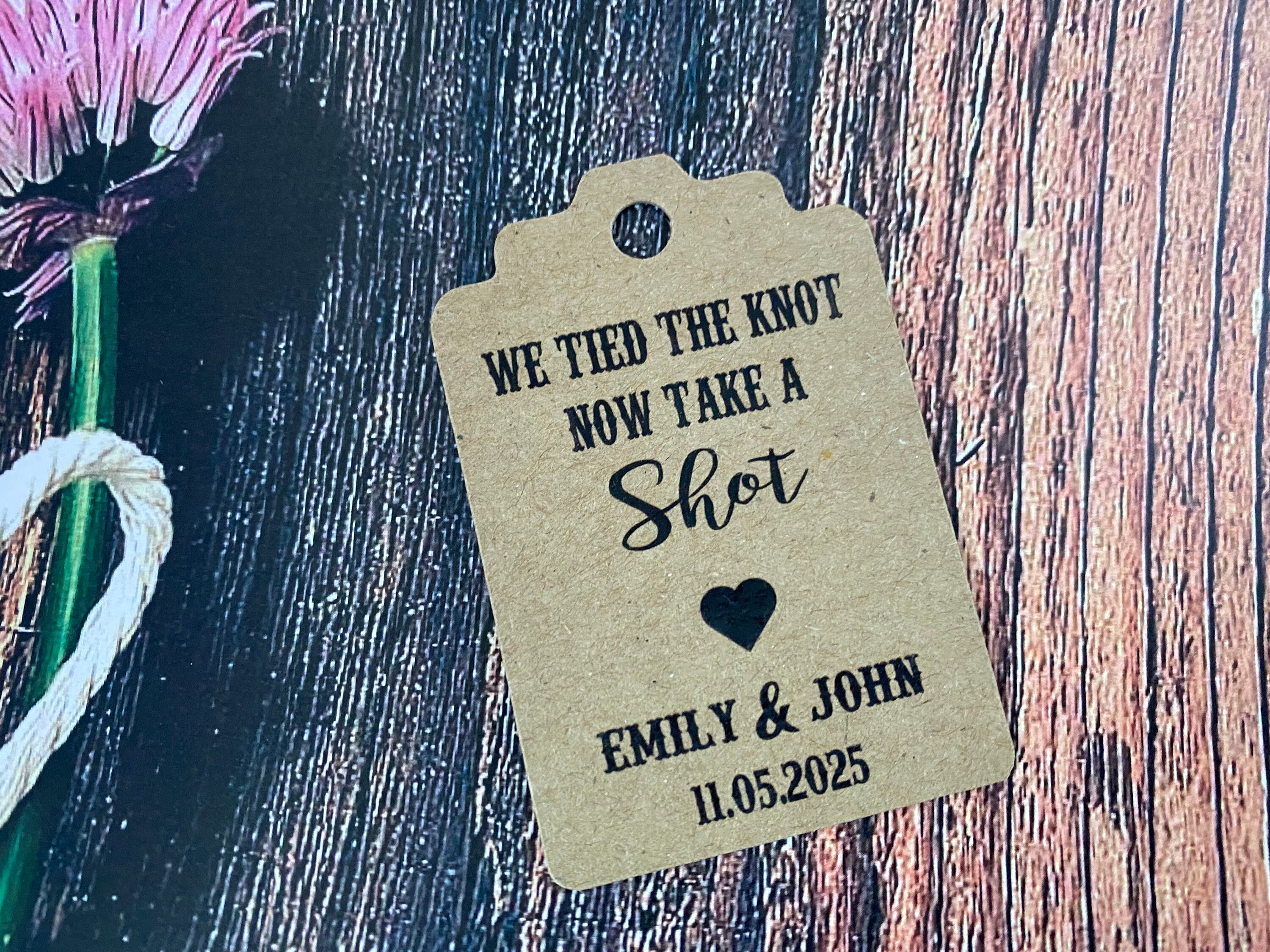 10X Personalised We Tied the Knot Take a Shot Wedding Favour Tags ...