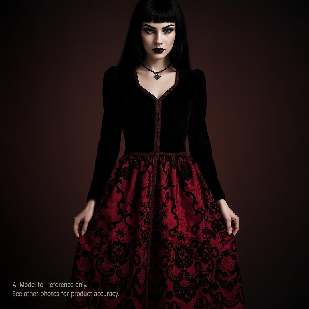 Scott Mcclintock VTG 90s Velvet Damask Goth Prom Dress Black Red ...