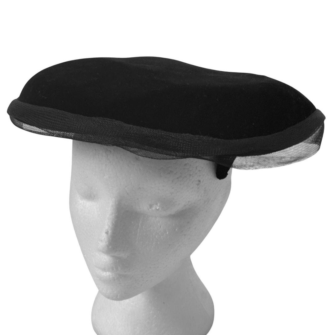 Vintage 1950s Colby Black Velvet Elegant Glam Dress Hat Fascinator ...