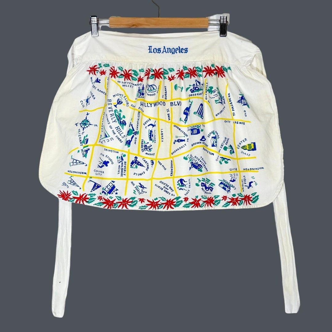 Vintage 60s MCM Los Angeles Map Half Apron Hollywood Beverly Hills ...