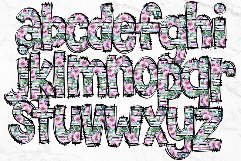 Floral Doodle Alphabet PNG Alphabet Letters PNG Bundle Hand - Etsy
