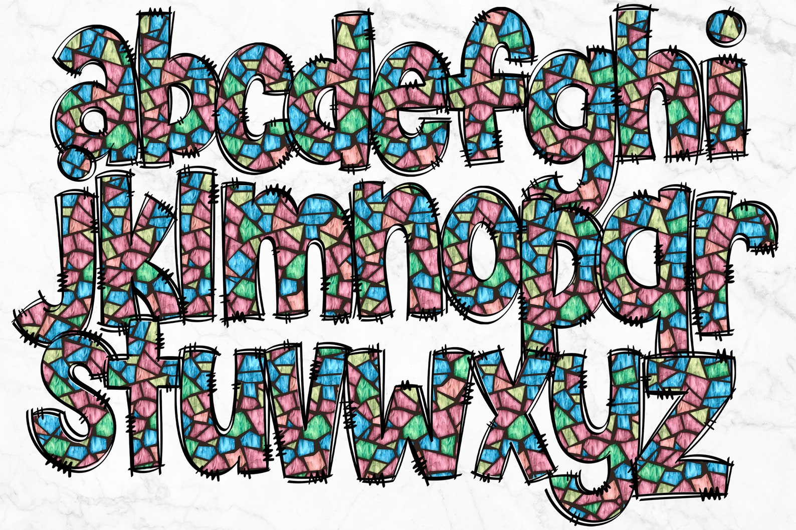 Stainede Glass Doodle Alphabet PNG Alphabet Letters PNG - Etsy