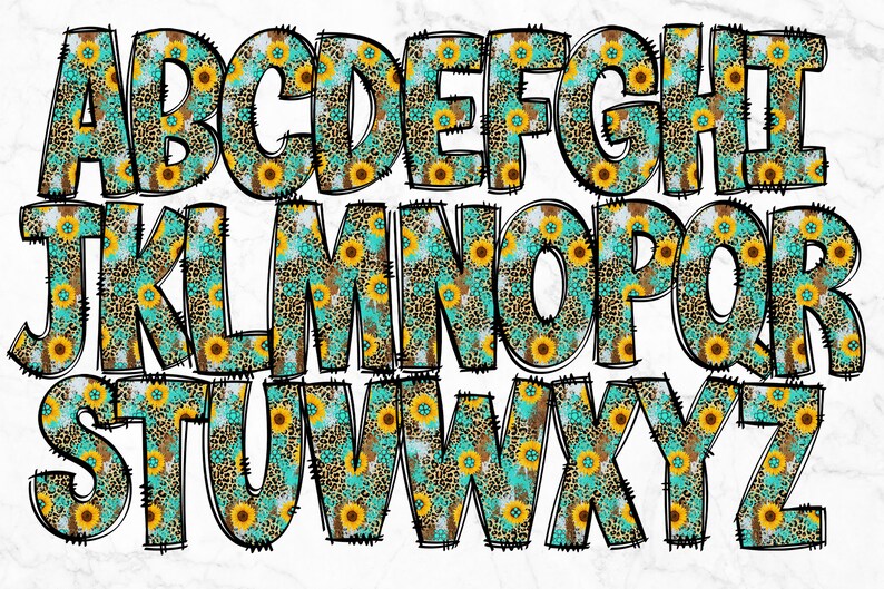 Floral Doodle Alphabet PNG Alphabet Letters PNG Bundle Hand - Etsy