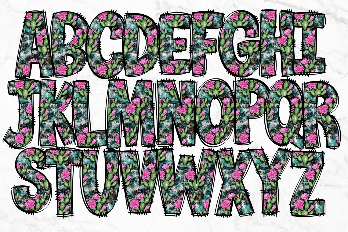 Cactus Doodle Alphabet PNG Alphabet Letters PNG Bundle Hand - Etsy