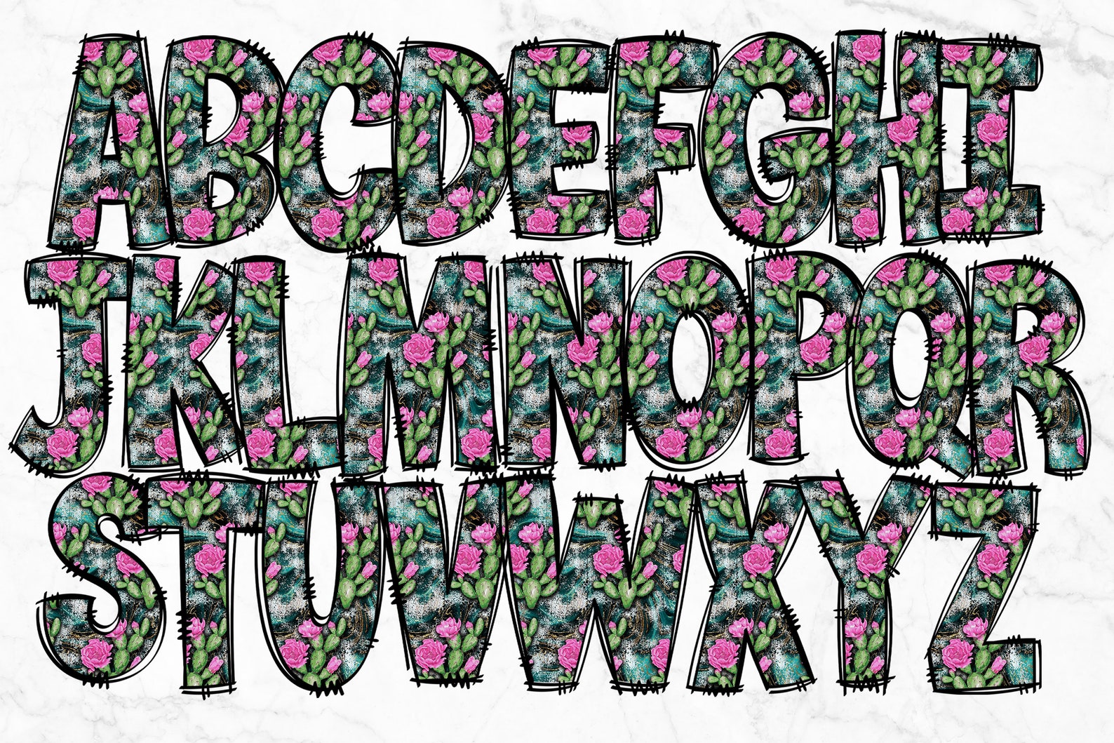 Cactus Doodle Alphabet PNG Alphabet Letters PNG Bundle Hand - Etsy