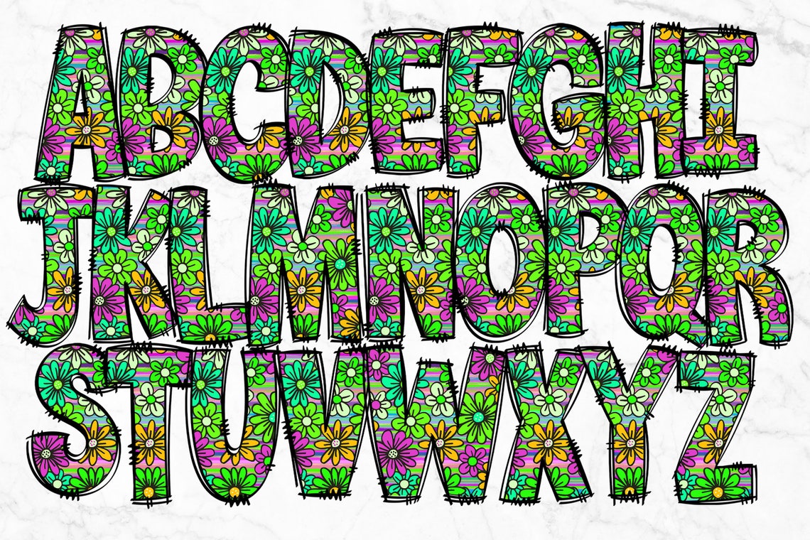 Floral Doodle Alphabet PNG Alphabet Letters PNG Bundle Hand - Etsy