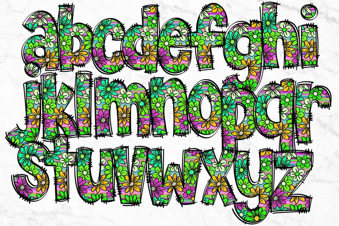 Floral Doodle Alphabet PNG Alphabet Letters PNG Bundle Hand - Etsy