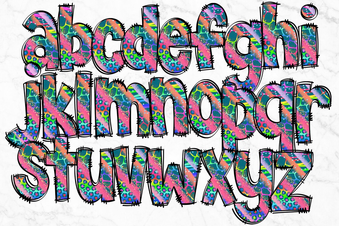 Leopard Doodle Alphabet PNG Alphabet Letters PNG Bundle Hand | Etsy