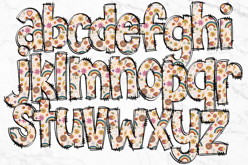 Retro Doodle Alphabet PNG Alphabet Letters PNG Bundle Hand - Etsy