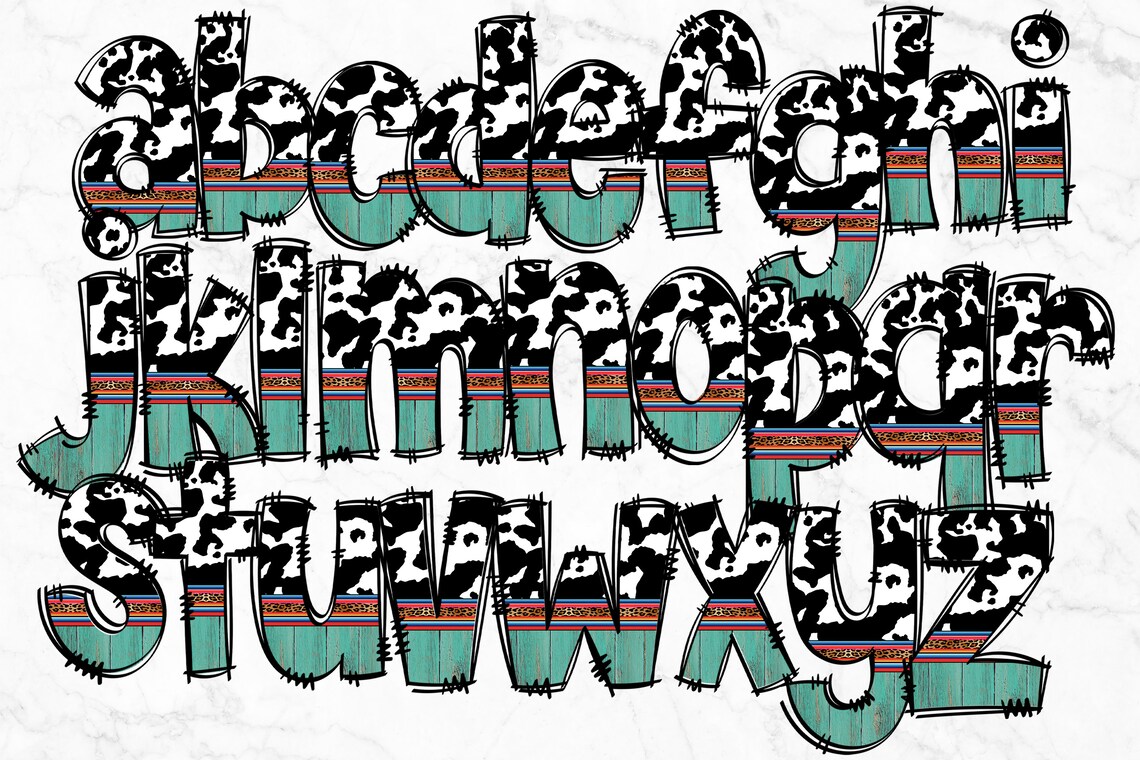 Western Doodle Alphabet PNG Alphabet Letters PNG Bundle Hand - Etsy