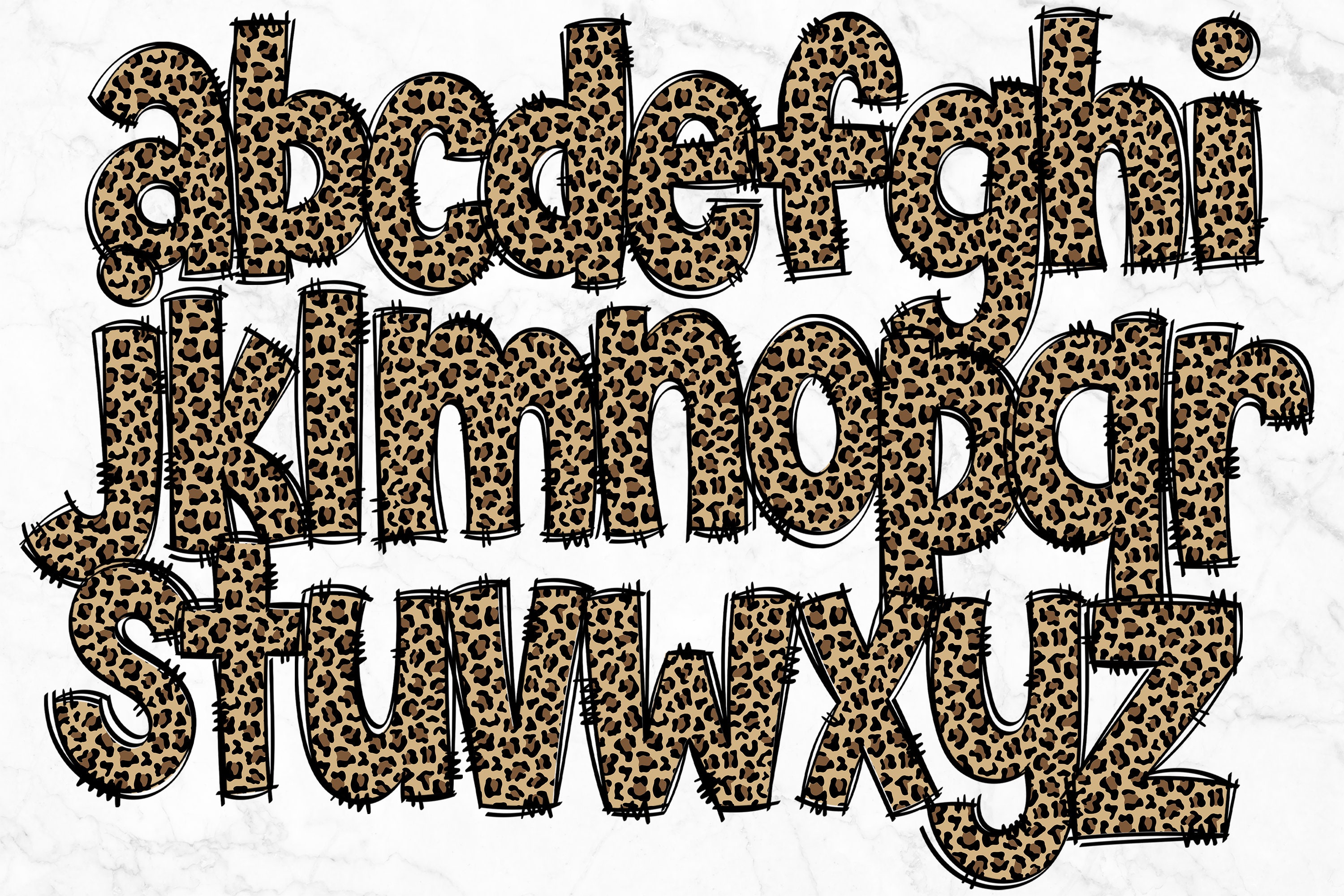Leopard Print Doodle Alphabet PNG, Alphabet Letters PNG Bundle, Hand ...