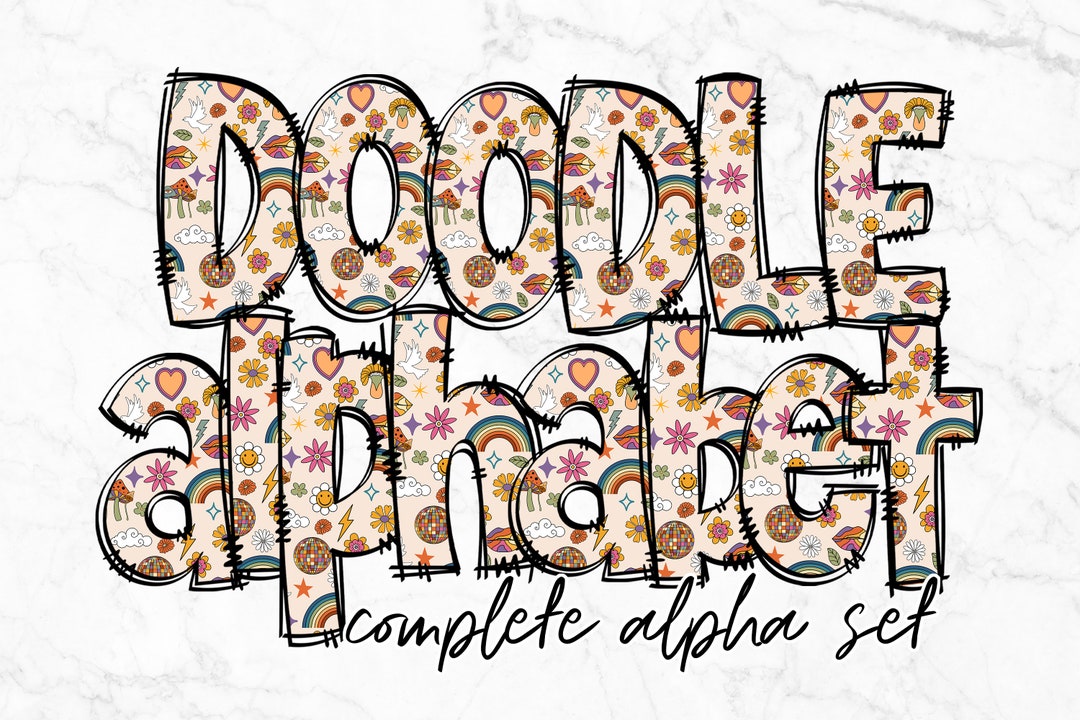 Retro Doodle Alphabet PNG, Alphabet Letters PNG Bundle, Hand Drawn ...