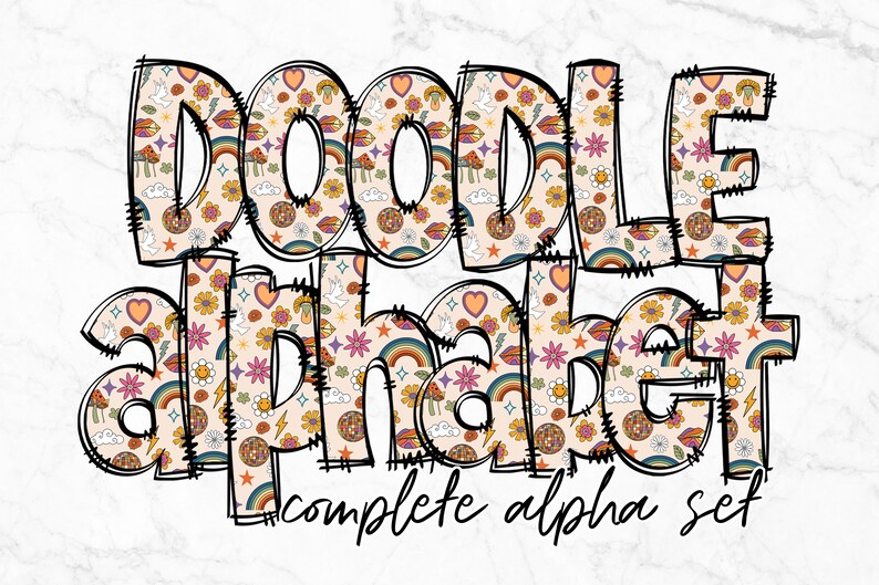 Retro Doodle Alphabet PNG Alphabet Letters PNG Bundle Hand - Etsy