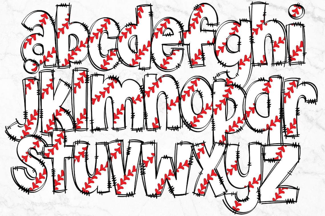 Baseball Doodle Alphabet PNG, Alphabet Letters PNG Bundle, Hand Drawn ...