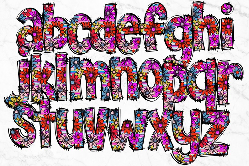Floral Doodle Alphabet PNG, Alphabet Letters PNG Bundle, Hand Drawn ...