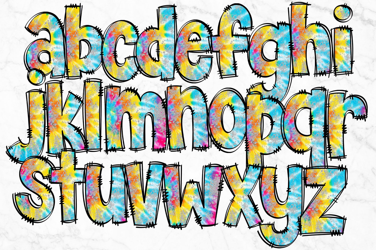 Tie Dye Doodle Alphabet PNG, Alphabet Letters PNG Bundle, Hand Drawn ...