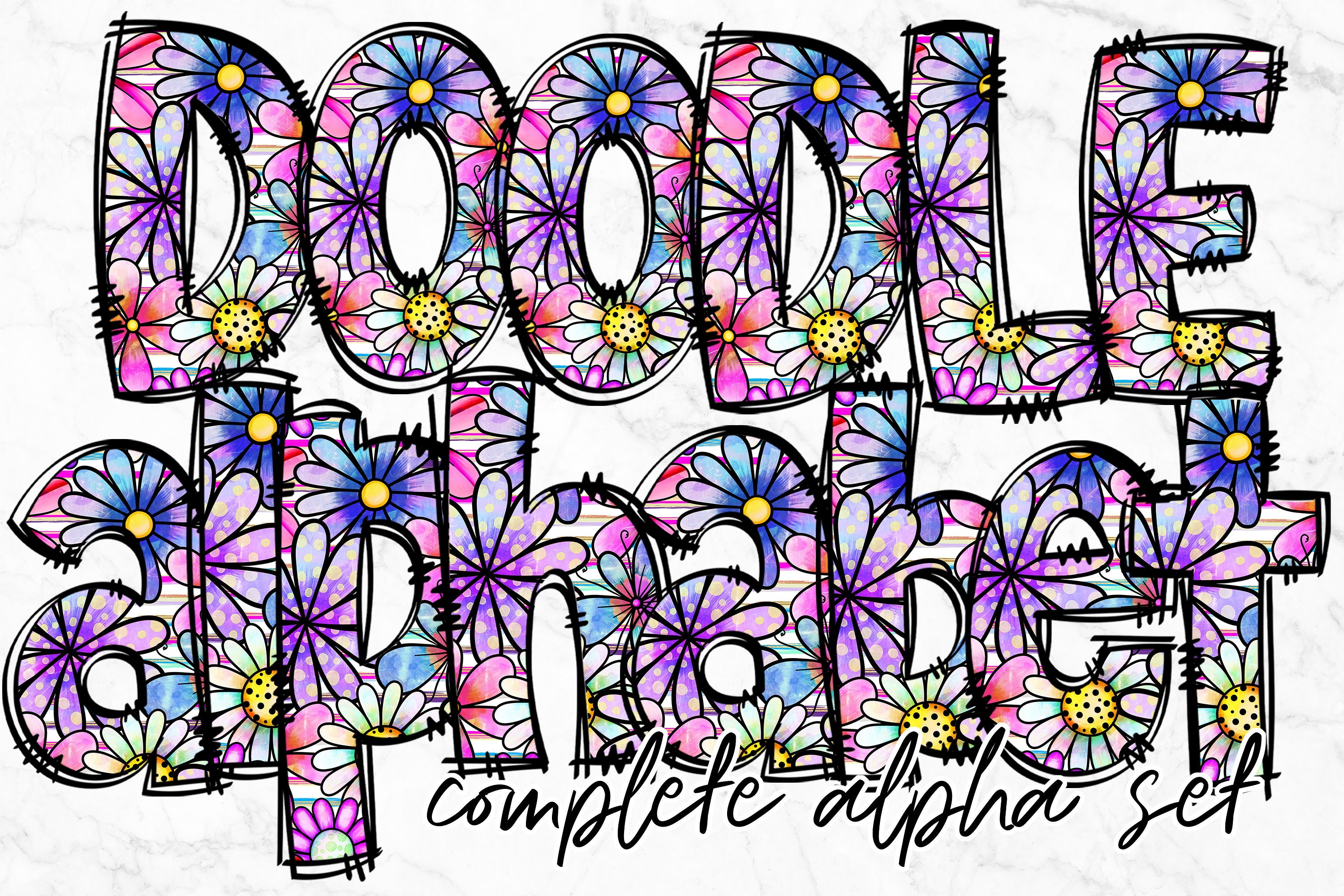 Floral Doodle Alphabet PNG, Alphabet Letters PNG Bundle, Hand Drawn ...