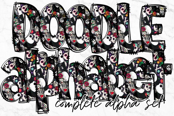 Skull Doodle Alphabet PNG Alphabet Letters PNG Bundle Hand - Etsy