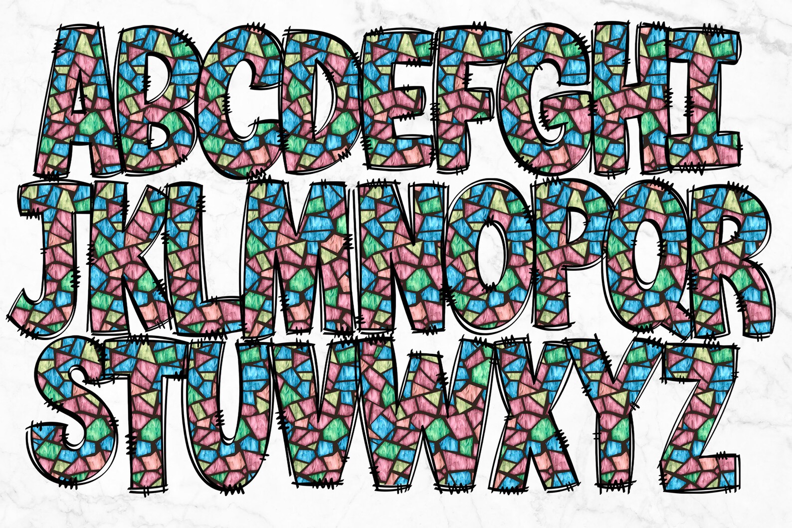 Stainede Glass Doodle Alphabet PNG Alphabet Letters PNG - Etsy