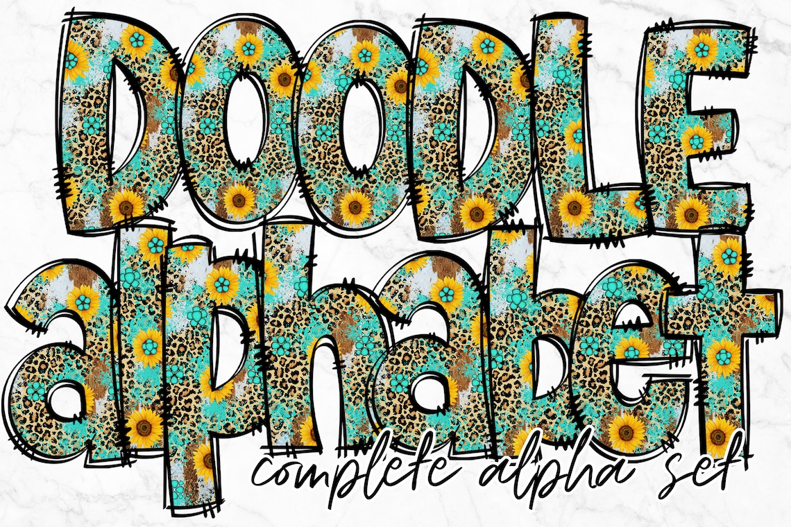 Floral Doodle Alphabet PNG Alphabet Letters PNG Bundle Hand - Etsy
