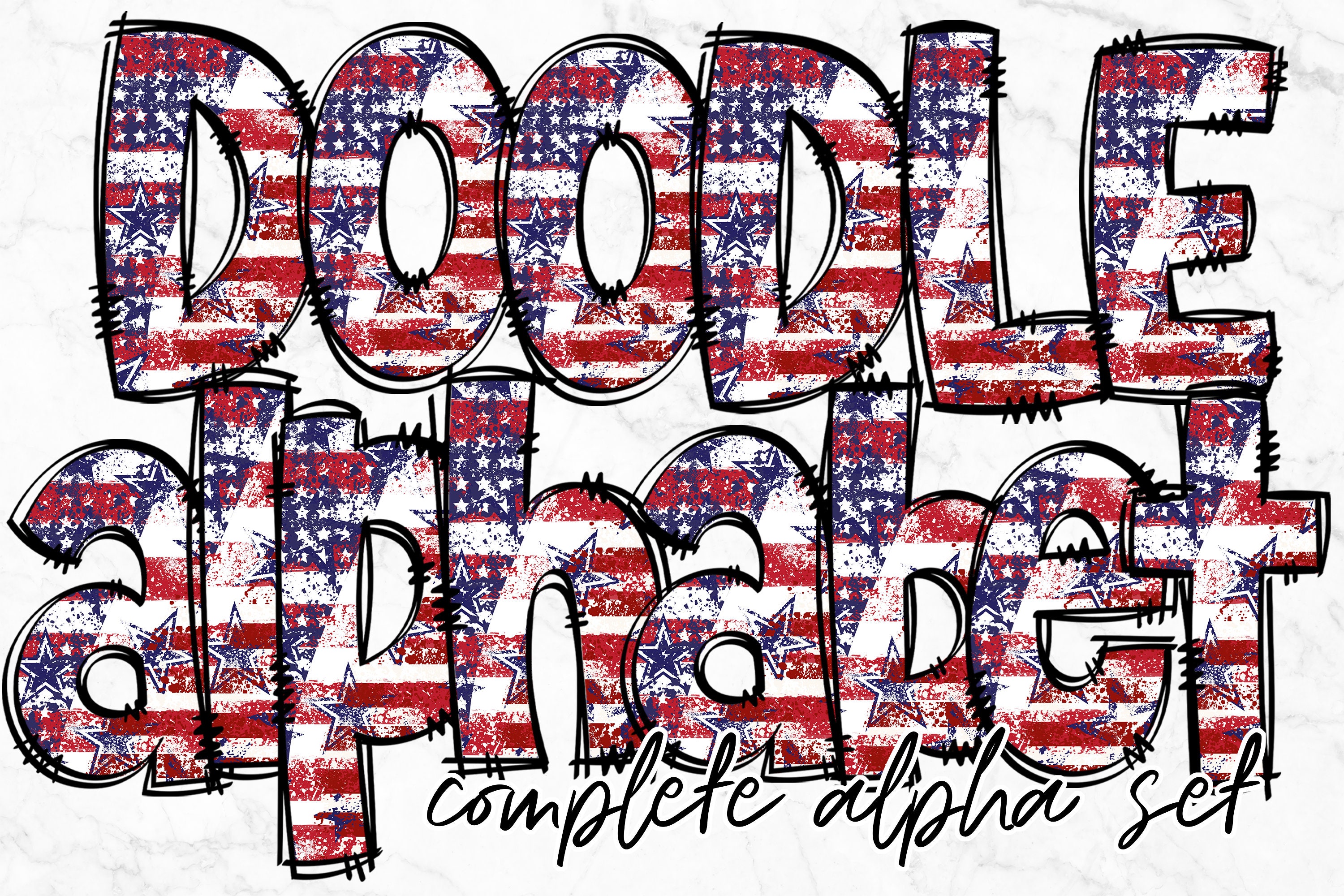 Patriotic Doodle Alphabet PNG Alphabet Letters PNG Bundle - Etsy